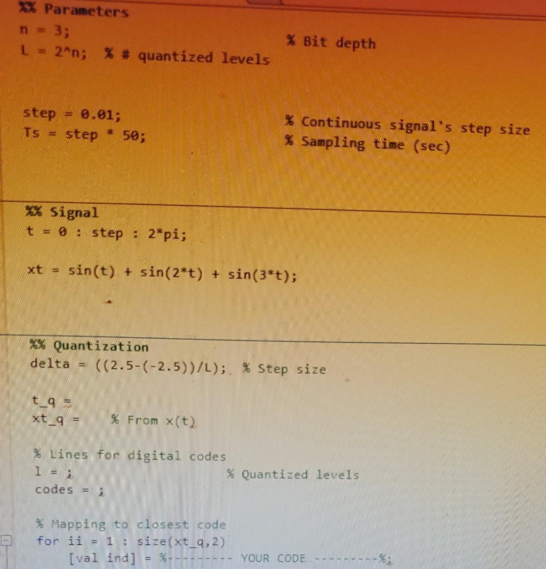 Solved L=2∧n;% # quantized levels step =0.81; \% Continuous | Chegg.com