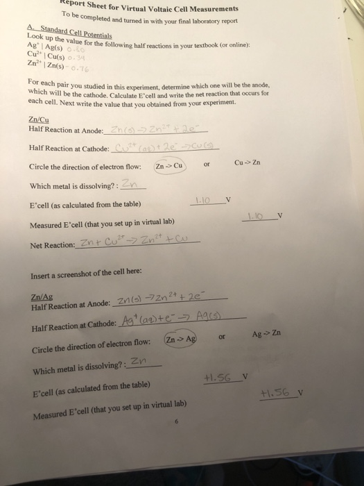 Solved Report Sheet for Virtual Voltaic Cell Measurements be | Chegg.com