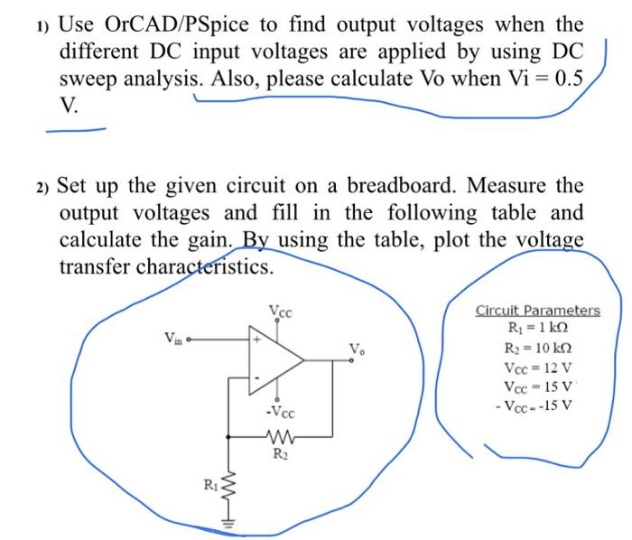Solved 1) Use OrCAD/PSpice to find output voltages when the | Chegg.com
