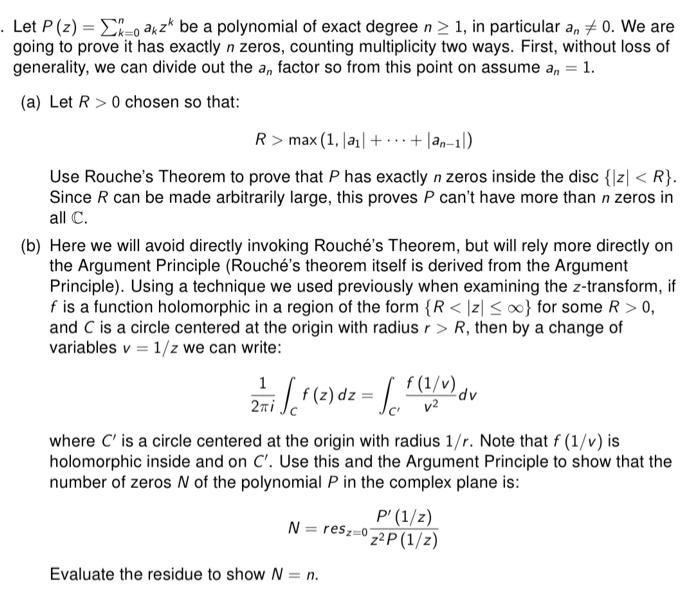 Solved Let \\( P(z)=\\sum_{k=0}^{n} a_{k} z^{k} \\) be a | Chegg.com