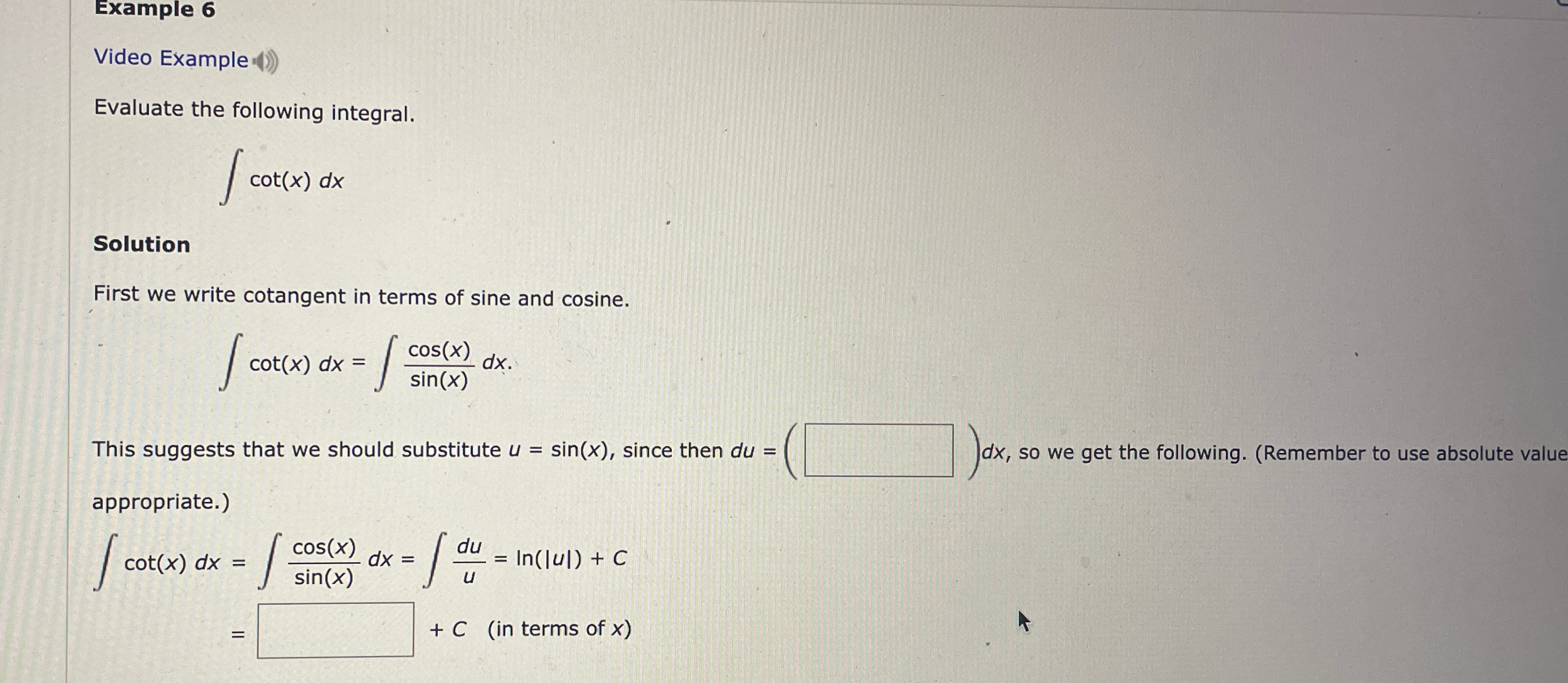 Solved Example 6Video ExampleEvaluate the following | Chegg.com