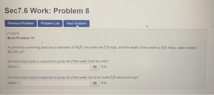 Solved Sec7.6 Work: Problem 1 Previous Problem Problem List | Chegg.com