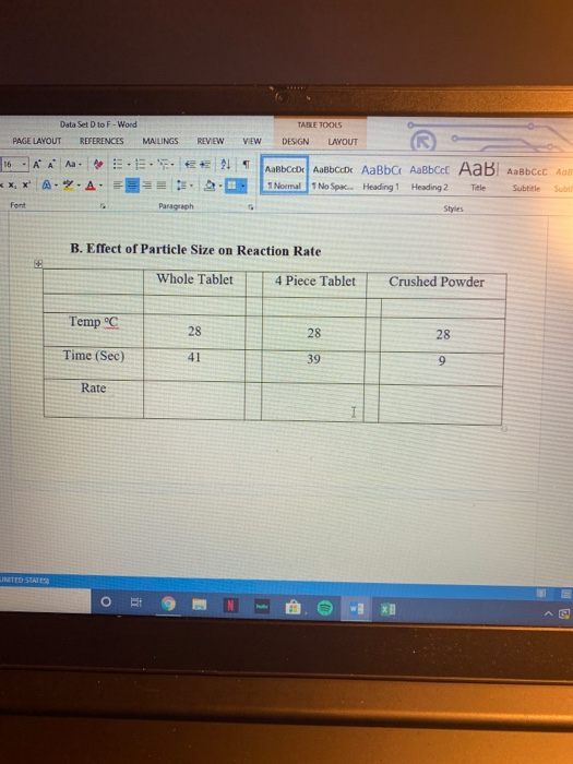 Solved VIEW TABLE TOOLS DESIGN LAYOUT Data Set Dto F - Word | Chegg.com