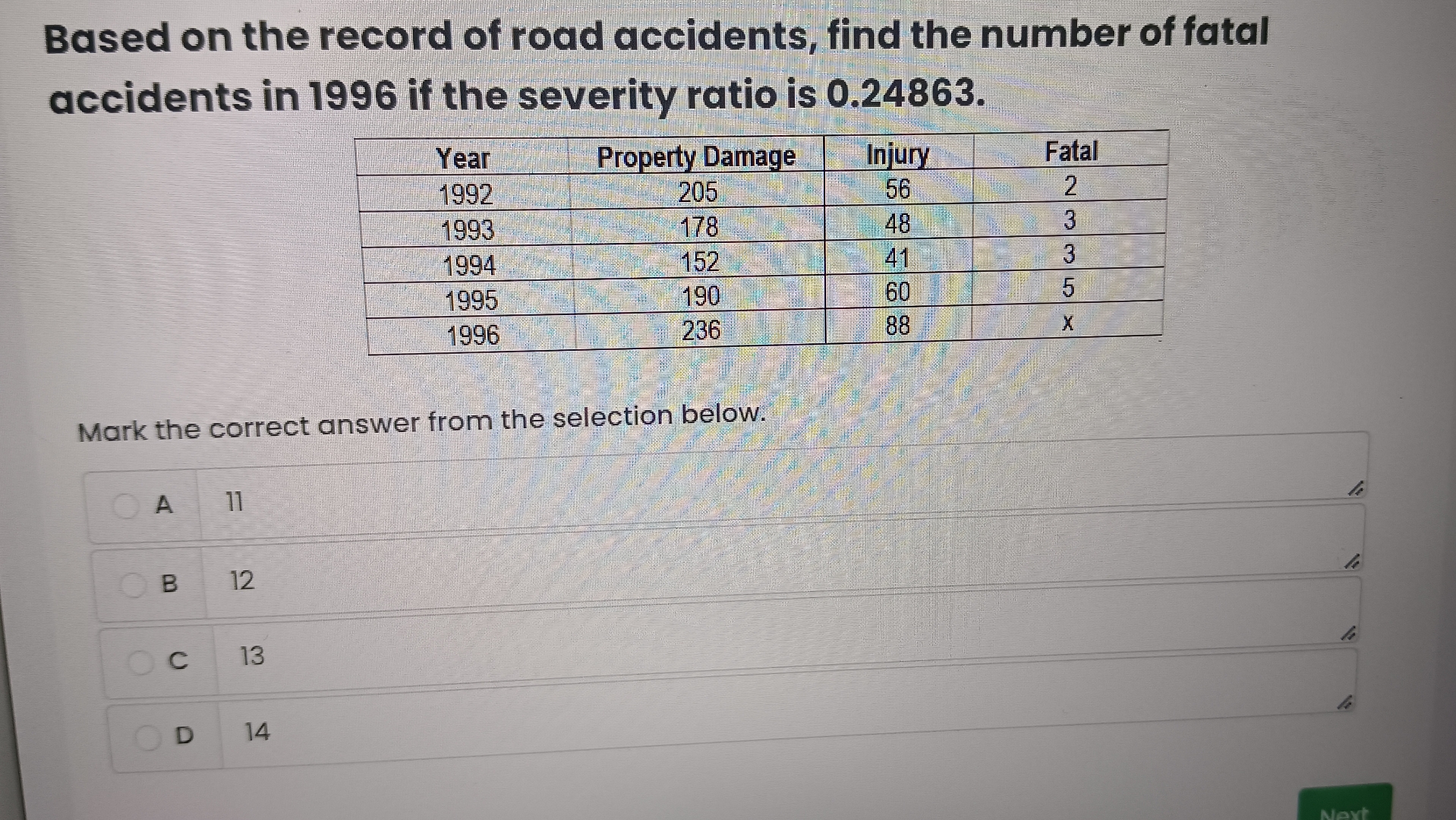 Solved Based on the record of road accidents, find the | Chegg.com
