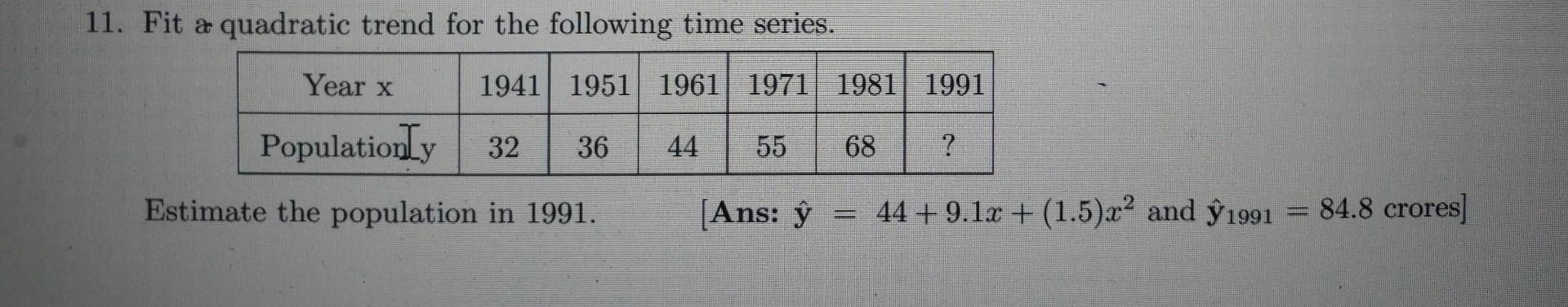 Solved Fit a quadratic trend for the following time | Chegg.com