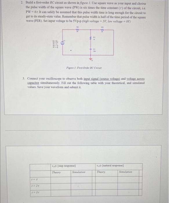 Solved 2. Build a first-order RC circuit as shown in figare | Chegg.com
