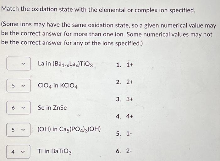 Solved Match the oxidation state with the elemental or | Chegg.com