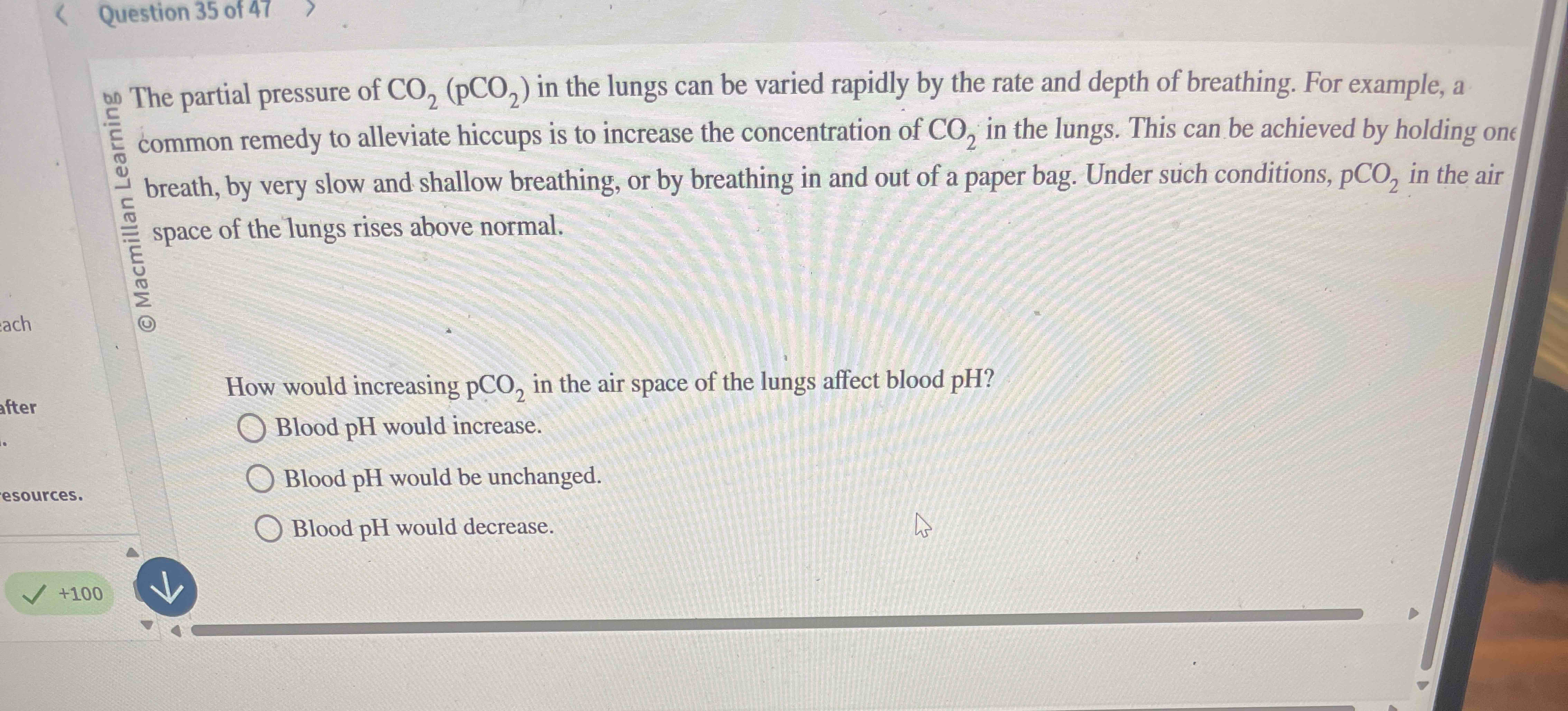 Solved on ﻿The partial pressure of CO2(pCO2) in ﻿the lungs | Chegg.com