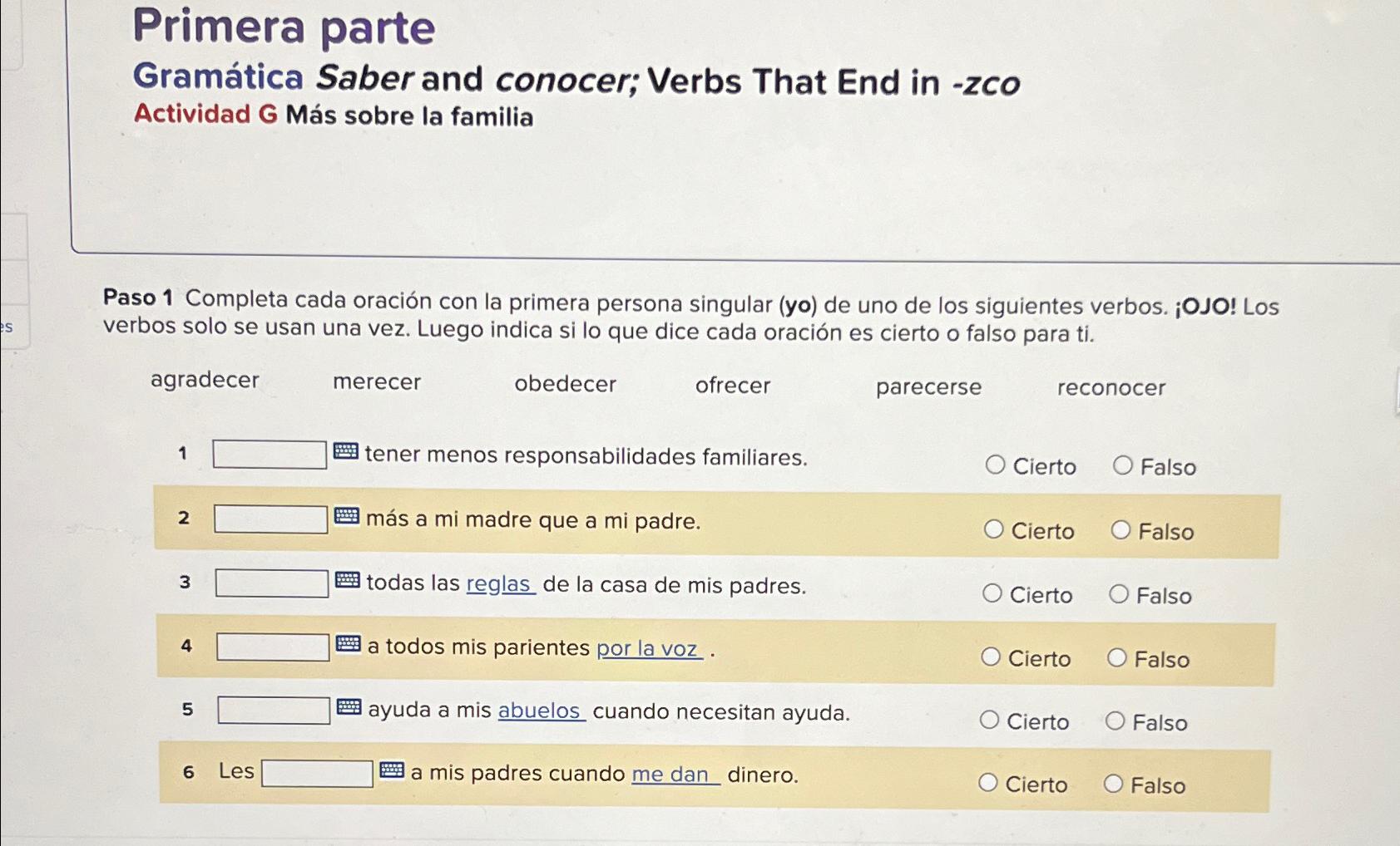 Solved Primera parteGramática Saber and conocer; Verbs That | Chegg.com