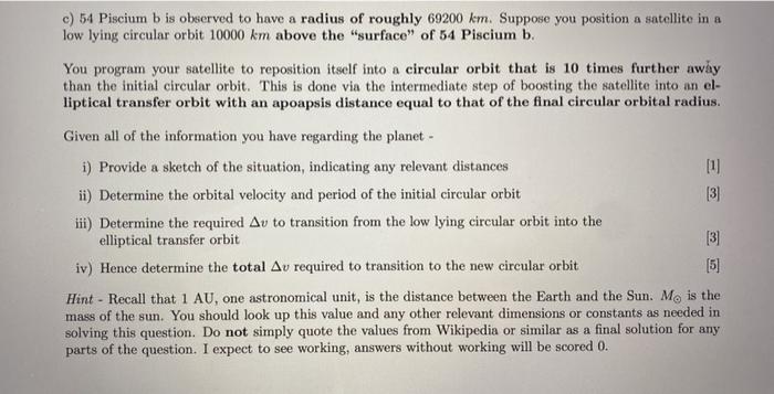 Solved c) 54 Piscium b is observed to have a radius of | Chegg.com