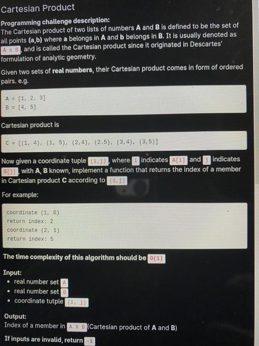 Solved Cartesian Product Programming Challenge Description