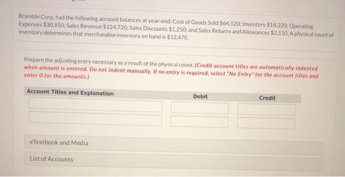 Solved Bramble Corp. had the following account balances at | Chegg.com