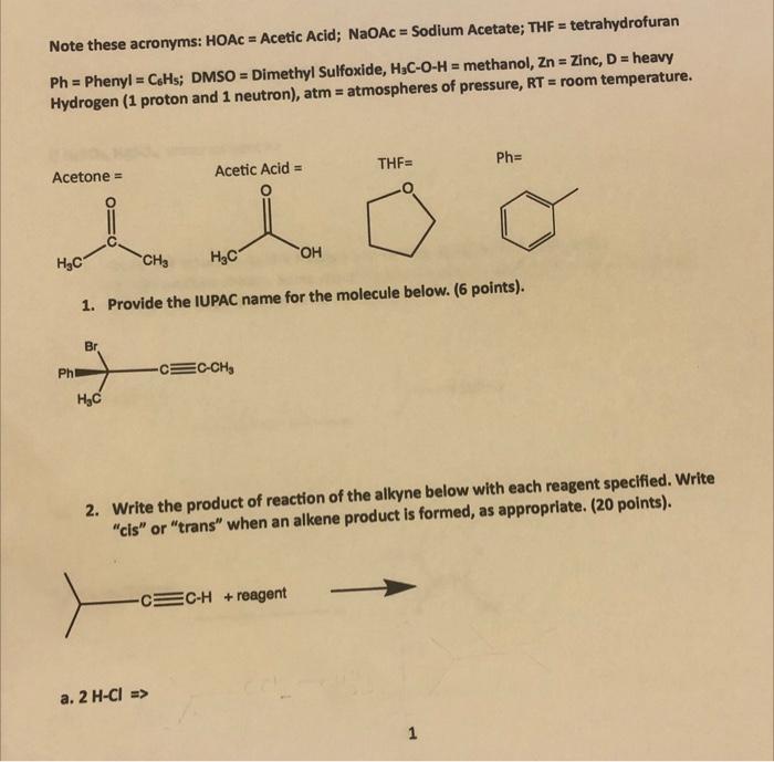 Solved Note these acronyms: HOAc = Acetic Acid; NaoAc = | Chegg.com