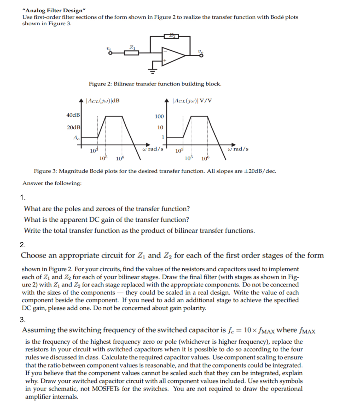 "Analog Filter Design"Use first-order filter sections | Chegg.com