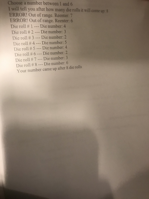 Solved Choose a number between 1 and 6 I will tell you after | Chegg.com