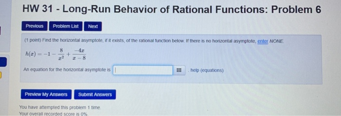 Solved HW 31 - Long-Run Behavior of Rational Functions: | Chegg.com