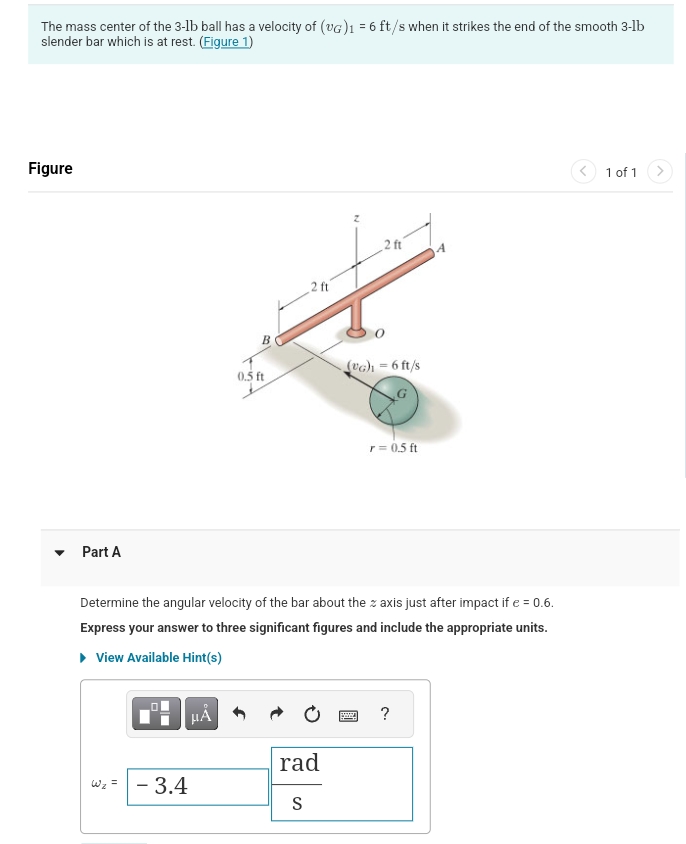 Solved The mass center of ﻿the 3-lb ﻿ball has a velocity | Chegg.com