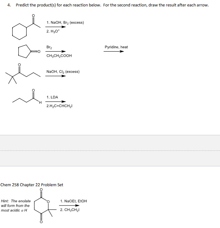 Solved 4. ﻿Predict the product(s) ﻿for each reaction below. | Chegg.com