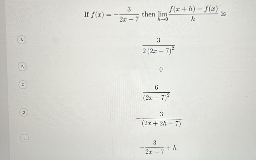 Solved If f(x)=-32x-7 ﻿then limh→0f(x+h)-f(x)h | Chegg.com