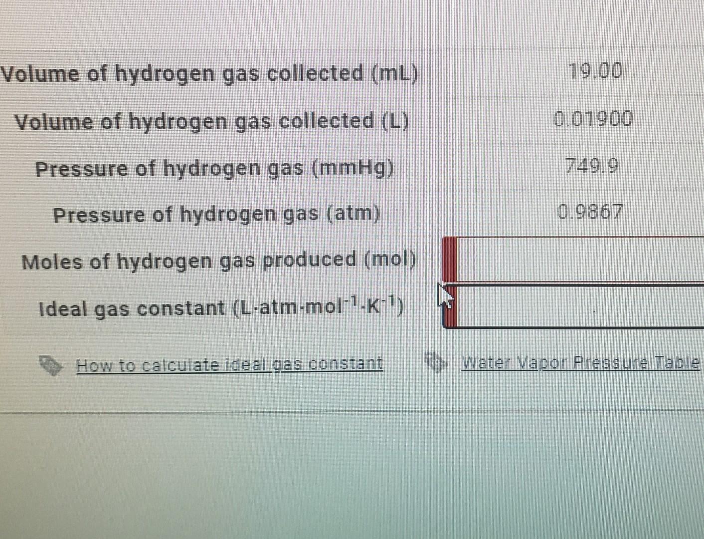 Volume of hydrogen gas collected (ml) Volume of | Chegg.com Volume of hydrogen gas collected (ml) Volume of | Chegg.com