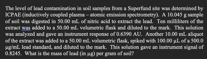 Solved The level of lead contamination in soil samples from | Chegg.com