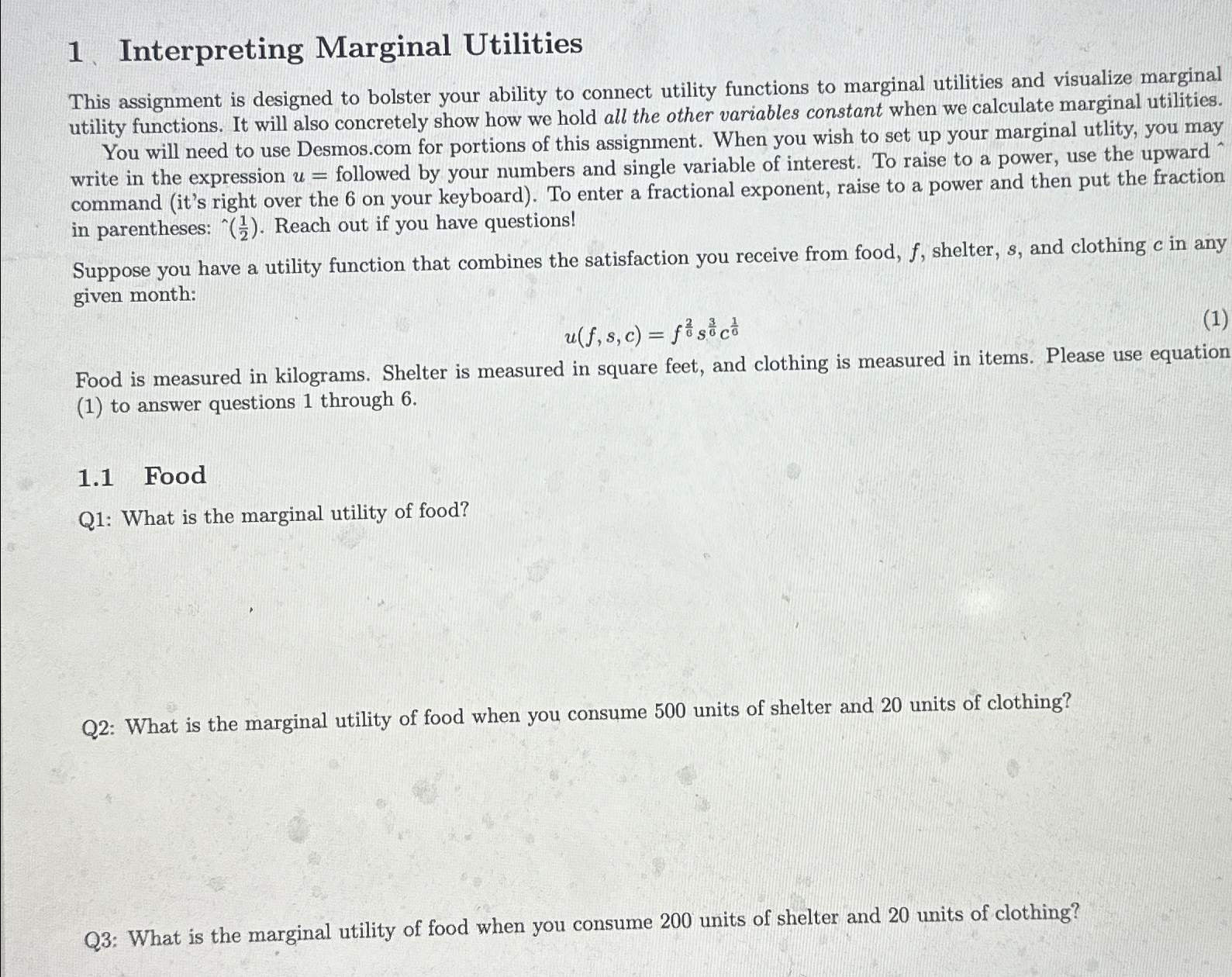 Solved Interpreting Marginal UtilitiesThis assignment is | Chegg.com