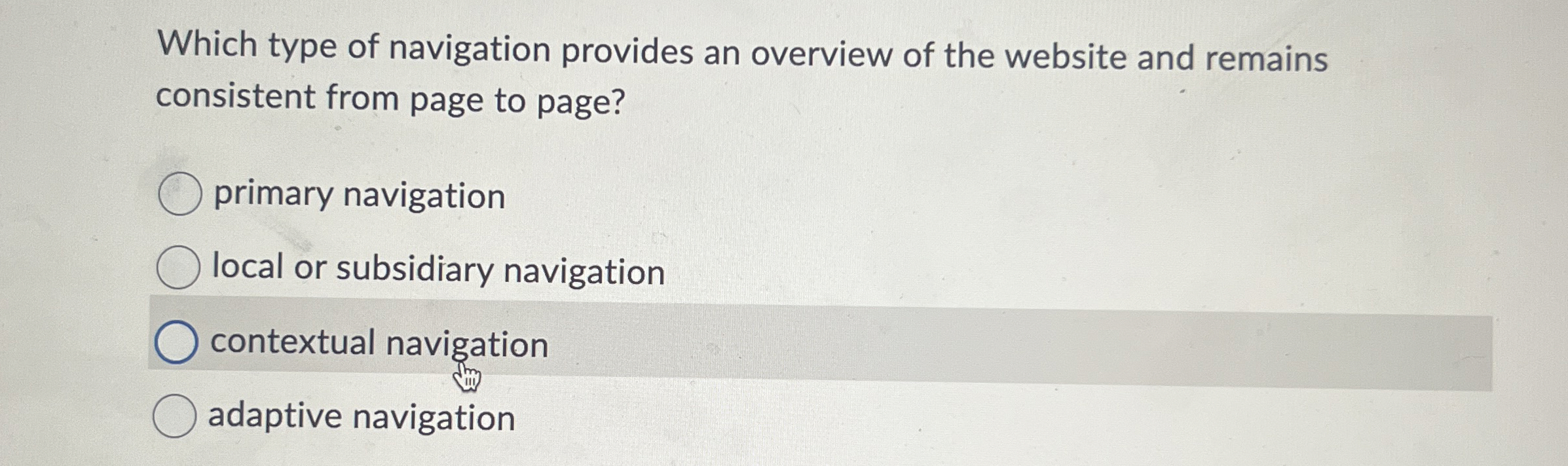 Solved Which type of navigation provides an overview of the | Chegg.com
