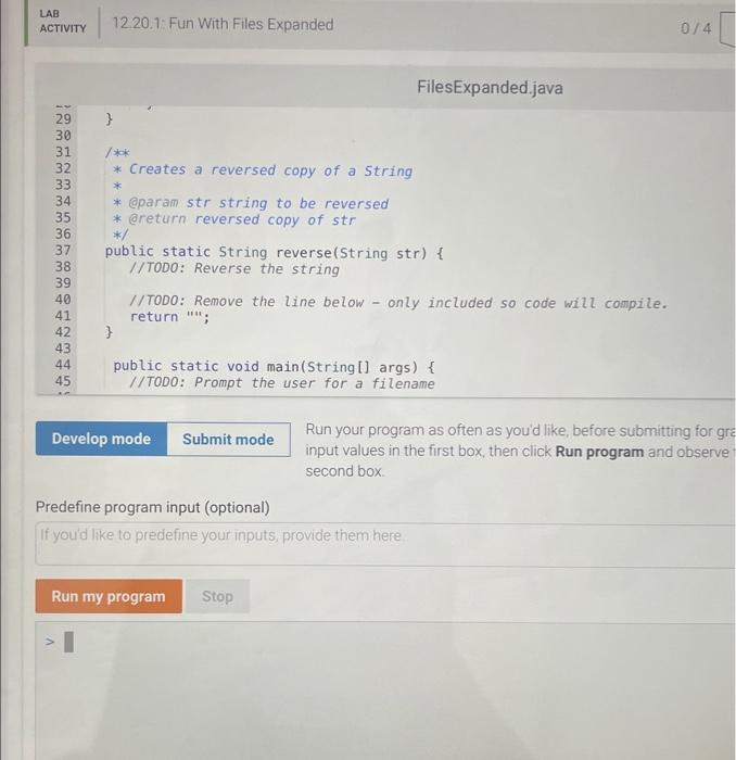 Solved 12.20 Fun With Files Expanded code as the bast for | Chegg.com