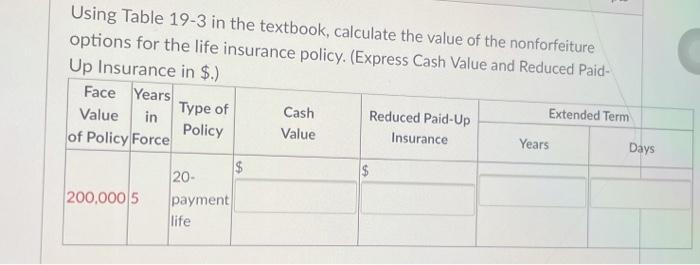 Solved Using Table 19-3 in the textbook, calculate the value | Chegg.com