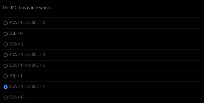Solved The 12C bus is idle when SDA=0 and SCL=0 | Chegg.com
