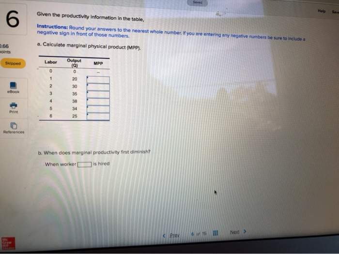 Solved Saved Help Save 6 Given the productivity information | Chegg.com