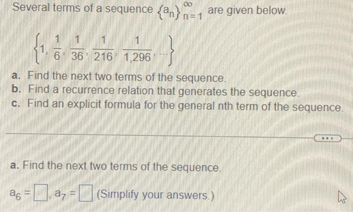 Solved Several terms of a sequence {an}n=1∞ are given below. | Chegg.com