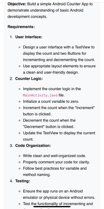 Solved Objective: Build a simple Android Counter App to | Chegg.com