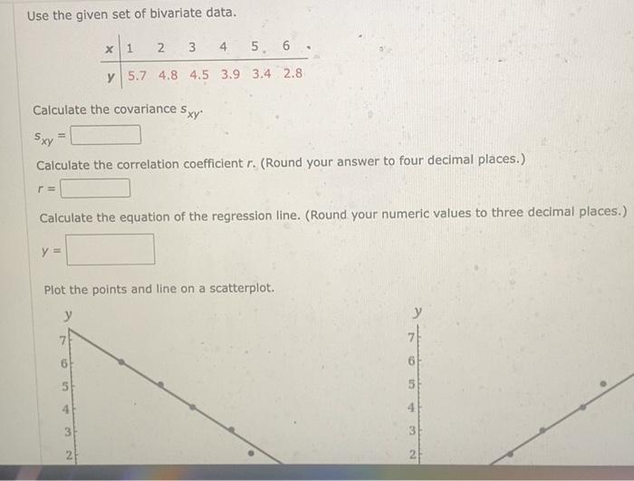 Solved Use the given set of bivariate data. Calculate the | Chegg.com