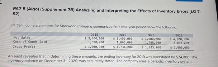 Solved PA7-5 (Algo) (Supplement 7B) Analyzing and | Chegg.com
