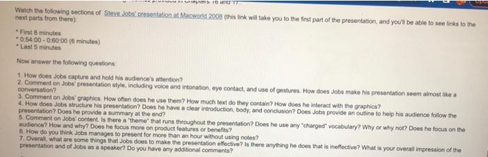 WIE I UTT Watch the following sections of Steve Jobs | Chegg.com