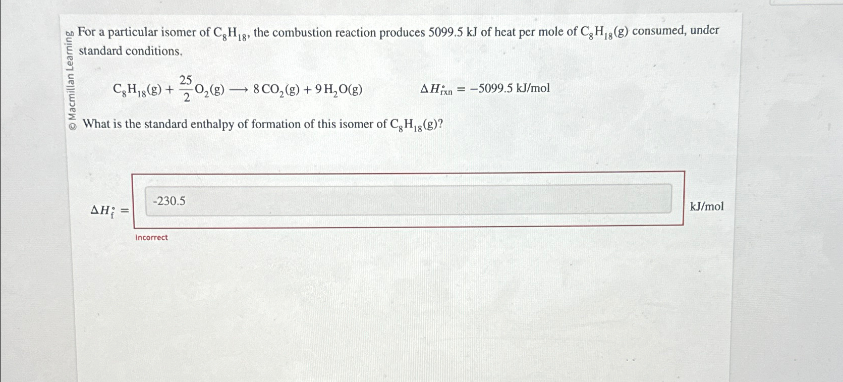 Solved ?60 ﻿For a particular isomer of C8H18, ﻿the | Chegg.com