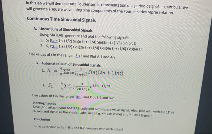 Solved In this lab we will demonstrate Fourier series | Chegg.com