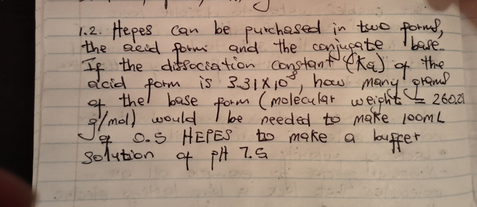 Solved 1.2. ﻿Hepes can be purchased in two forms, the acid | Chegg.com