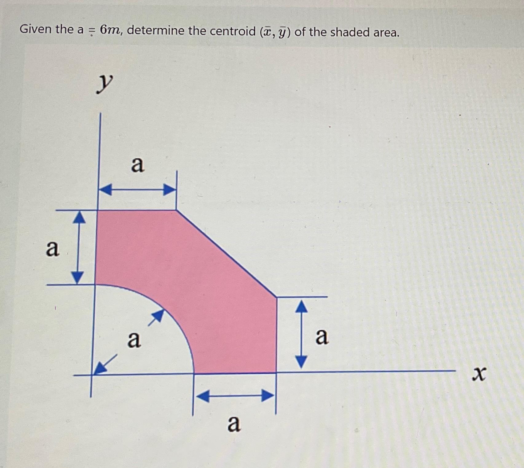 Solved Given the a=6m, ﻿determine the centroid (x,y) ﻿of the | Chegg.com