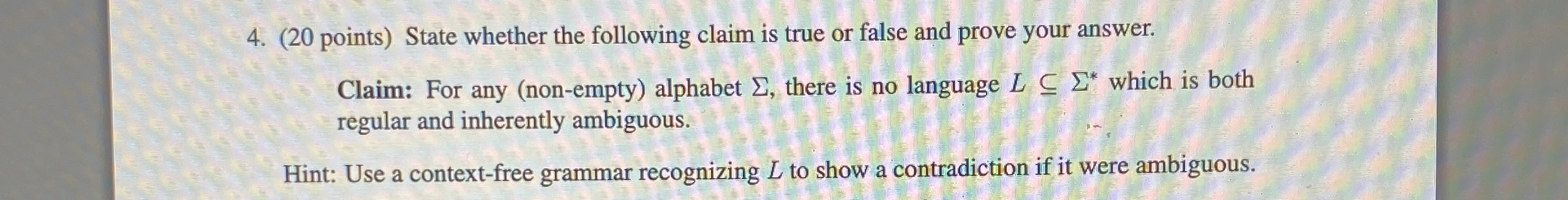 Solved (20 ﻿points) ﻿State whether the following claim is | Chegg.com