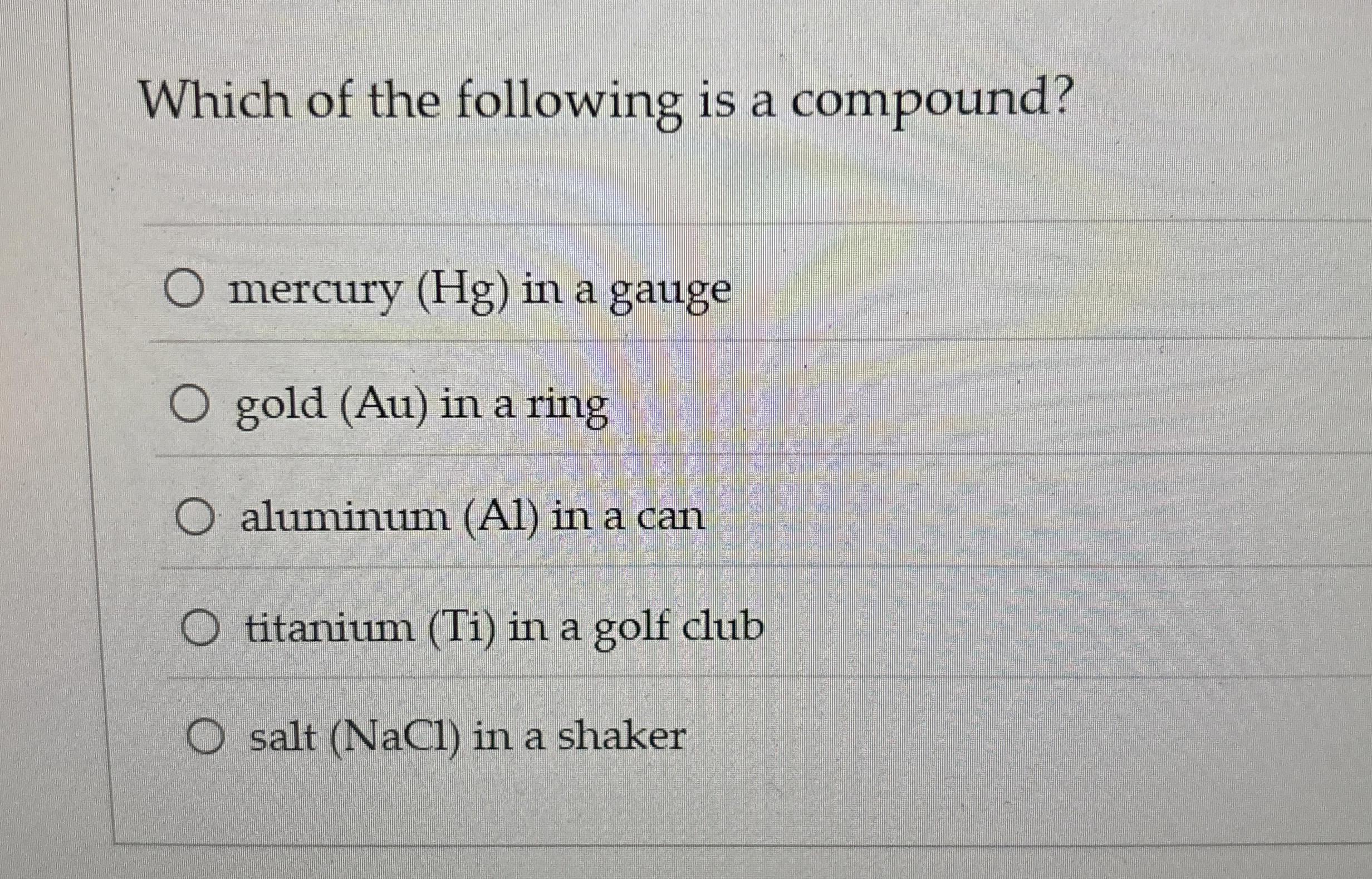 Solved Which of the following is a compound?mercury (Hg) ﻿in | Chegg.com
