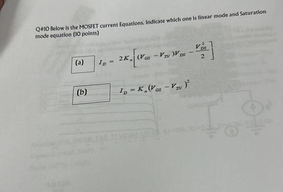 Solved Q\#1O Below is the MOSFET current Equations. Indicate | Chegg.com