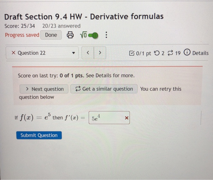 Solved Draft Section 9.4 HW - Derivative formulas Score: | Chegg.com