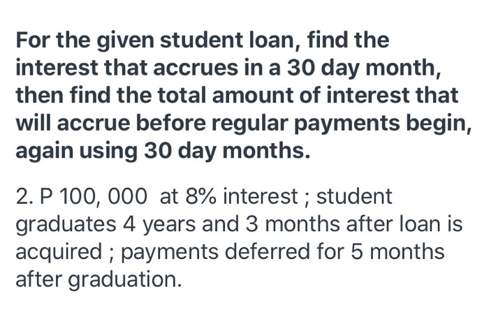Solved For the given student loan, find the interest that | Chegg.com