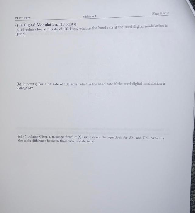 Solved Q.3) Digital Modulation. (15 points) (a) (5 points) | Chegg.com