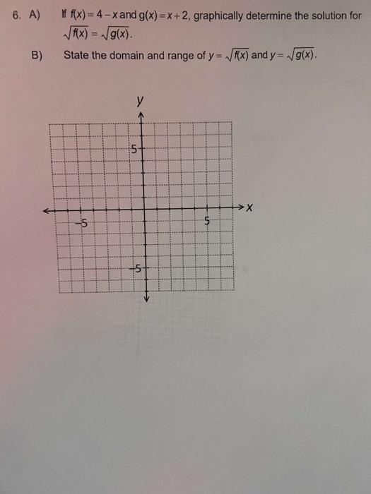 Solved 6. A) If f(x)=4−x and g(x)=x+2, graphically determine | Chegg.com