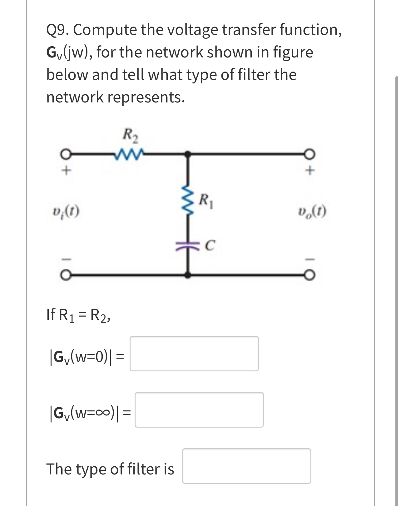Solved Q9. ﻿Compute the voltage transfer function, Gv(jw), | Chegg.com