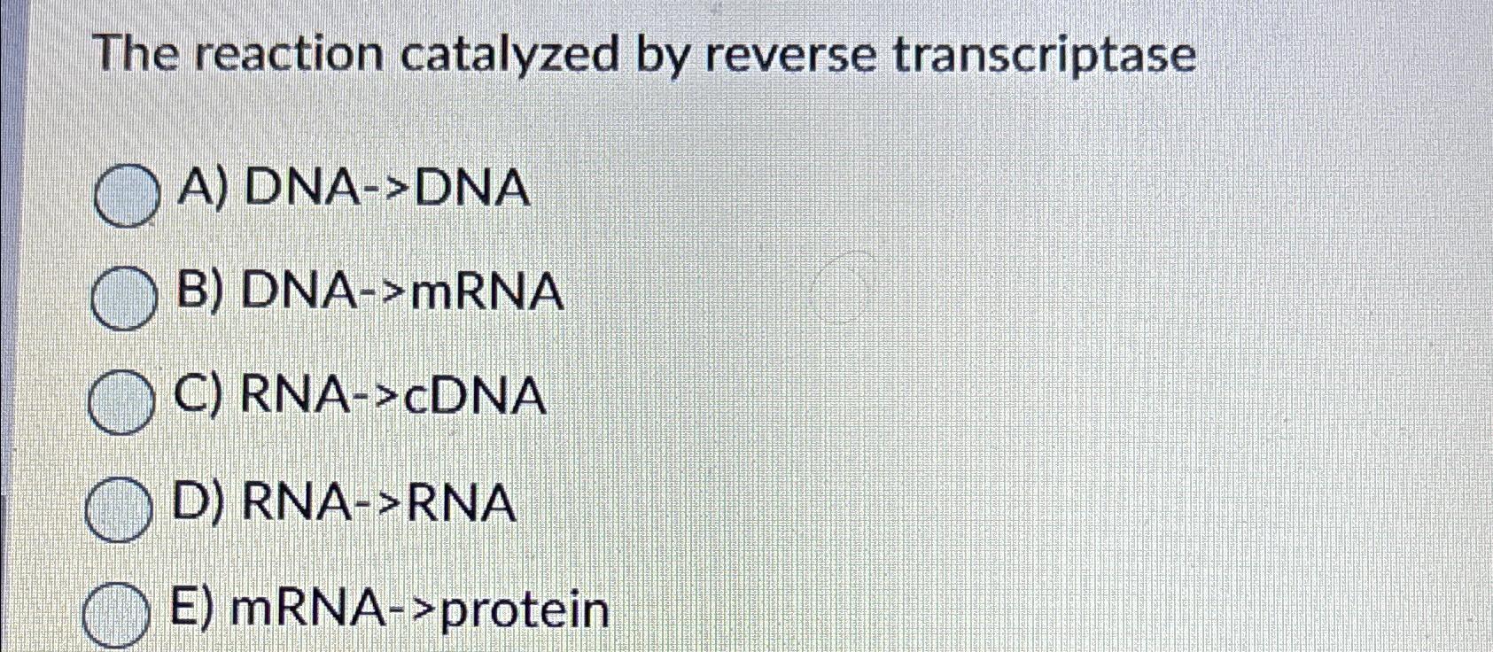 Solved The reaction catalyzed by reverse transcriptaseA) | Chegg.com