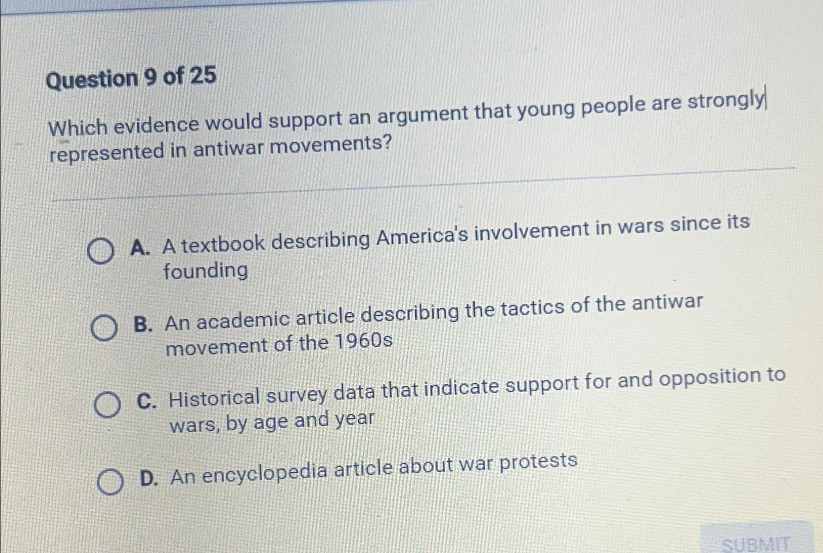 Solved Question 9 ﻿of 25Which evidence would support an | Chegg.com